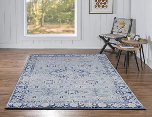 Honora Arcadia Blue/Ivory 5' x 7' Flat No Pile Area Rug by Linon