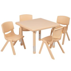 flash furniture 24" square natural plastic height adjustable activity table set with 4 chairs