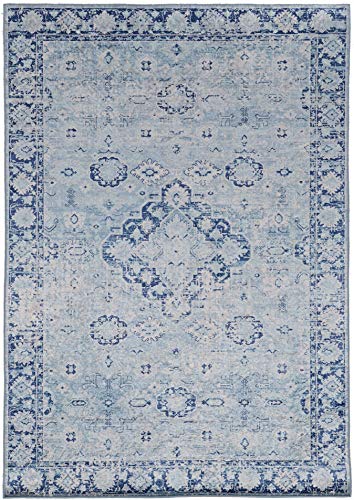 Honora Arcadia Blue/Ivory 5' x 7' Flat No Pile Area Rug by Linon