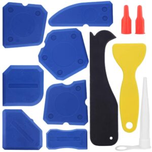 caulking tool, 12 pieces silicone sealant finishing grout tools kit, caulk skirting boards & base boards replaceable pads, for bathroom kitchen sealing hand caulk removal tool (blue)