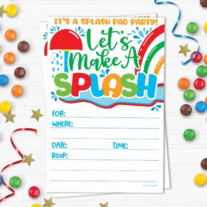 Splash Pad Invitations (20 Count) With Envelopes - Summer Water Park Birthday Party Invites