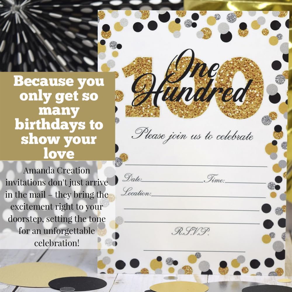 Confetti Polka Dot 100th Birthday Party Invitations, 20 5x7 Fill In Cards with Twenty White Envelopes by AmandaCreation