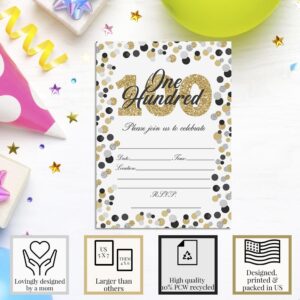 Confetti Polka Dot 100th Birthday Party Invitations, 20 5x7 Fill In Cards with Twenty White Envelopes by AmandaCreation