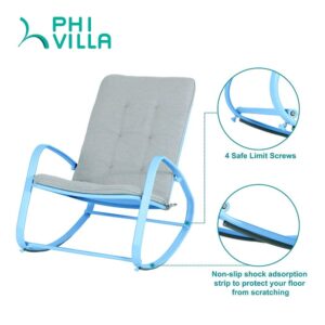 PHI VILLA Outdoor Patio Metal Rocking Chair, Padded Modern Rocker Chairs with Cushion, Support 301lbs for Porch, Deck, Balcony or Indoor Use (1PCS, Blue)