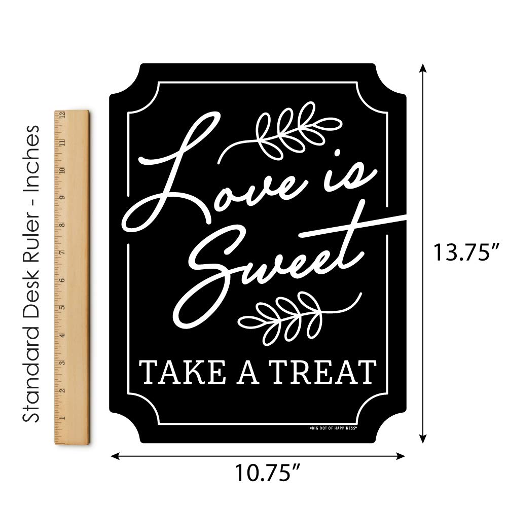 Big Dot of Happiness Black Love is Sweet Sign - Wedding Cake and Dessert Table Decorations - Printed on Sturdy Plastic Material - 10.5 x 13.75 inches - Sign with Stand - 1 Piece