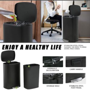 13 Gallon Steel Step Trash Can,Kitchen Trash Can with Lid & Inner Buckets , Stainless Steel Rectangular Garbage Bin , 50 L Pedal Soft Step Slow & Silent Open Close Dustbin for Kitchen, Office (Black)