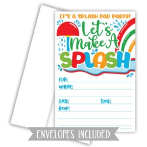 Splash Pad Invitations (20 Count) With Envelopes - Summer Water Park Birthday Party Invites