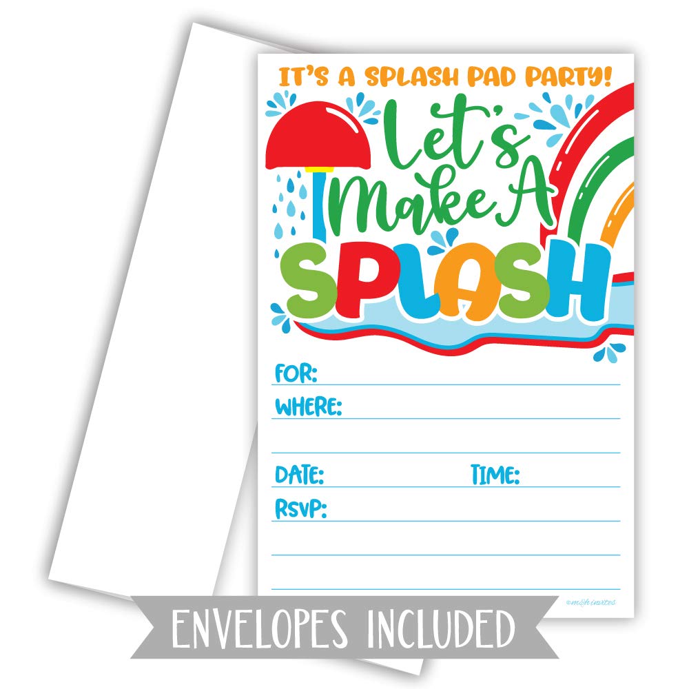 Splash Pad Invitations (20 Count) With Envelopes - Summer Water Park Birthday Party Invites