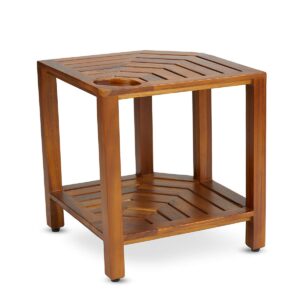 TeakCraft Teak Corner Shower Bench with Basket 17.5 Inch, Fully Assembled. The TeakRa