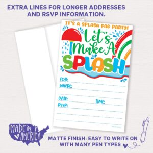 Splash Pad Invitations (20 Count) With Envelopes - Summer Water Park Birthday Party Invites