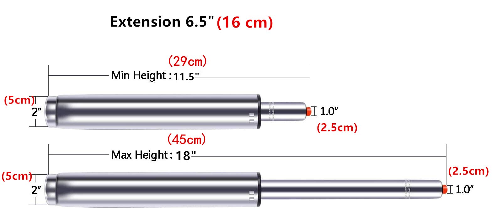 6.5" Long Stroke Adjustable Gas Lift Cylinder for Office Chair Stool Replacement, Tall Hydraulic Pneumatic Cylinder Shock Piston Universal Size Heavy Duty