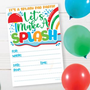 Splash Pad Invitations (20 Count) With Envelopes - Summer Water Park Birthday Party Invites