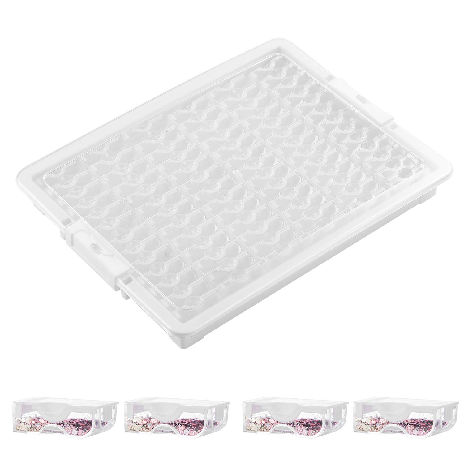 Diamond Bead Storage System, 78 Pcs Removable Clear Plastic Painting Drill Organizer with Snap Shut Lid for Nail Art Rhinestone Jewelry DIY Diamond Cross Stitch Tools and Other Small Items (White)