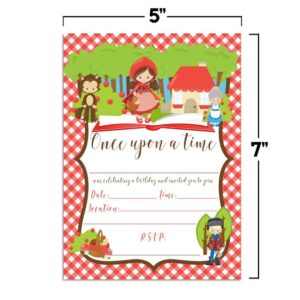 Little Red Riding Hood Fairy Tale Themed Birthday Party Invitations for Kids, 20 5x7 Fill In Cards with Twenty White Envelopes by AmandaCreation