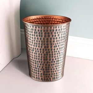 Monarch Abode Circular Wastebasket and Trash Can for Home Office & Bedroom - Decorative Wastebasket - Bathroom Waste Basket- Durable Hand Hammered Antique Copper Finish - Bathroom Trash Can