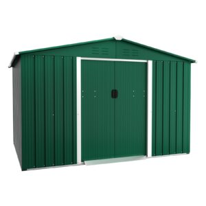 solaura 8'x6' outdoor vented storage shed garden backyard tool steel cabin (green)