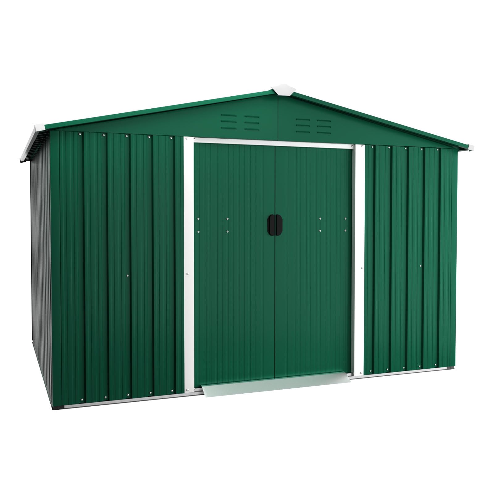 SOLAURA 8'x6' Outdoor Vented Storage Shed Garden Backyard Tool Steel Cabin (Green)