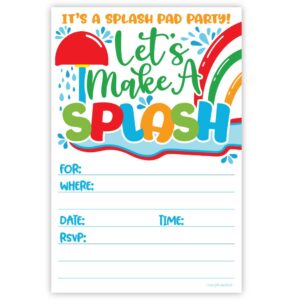 splash pad invitations (20 count) with envelopes - summer water park birthday party invites