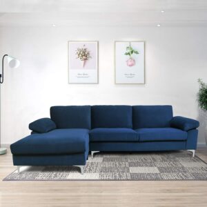 ustinsa sectional couch for living room sectional sofa with velvet fabric and hard wood frame l-shape sectional sofa couch blue sofa