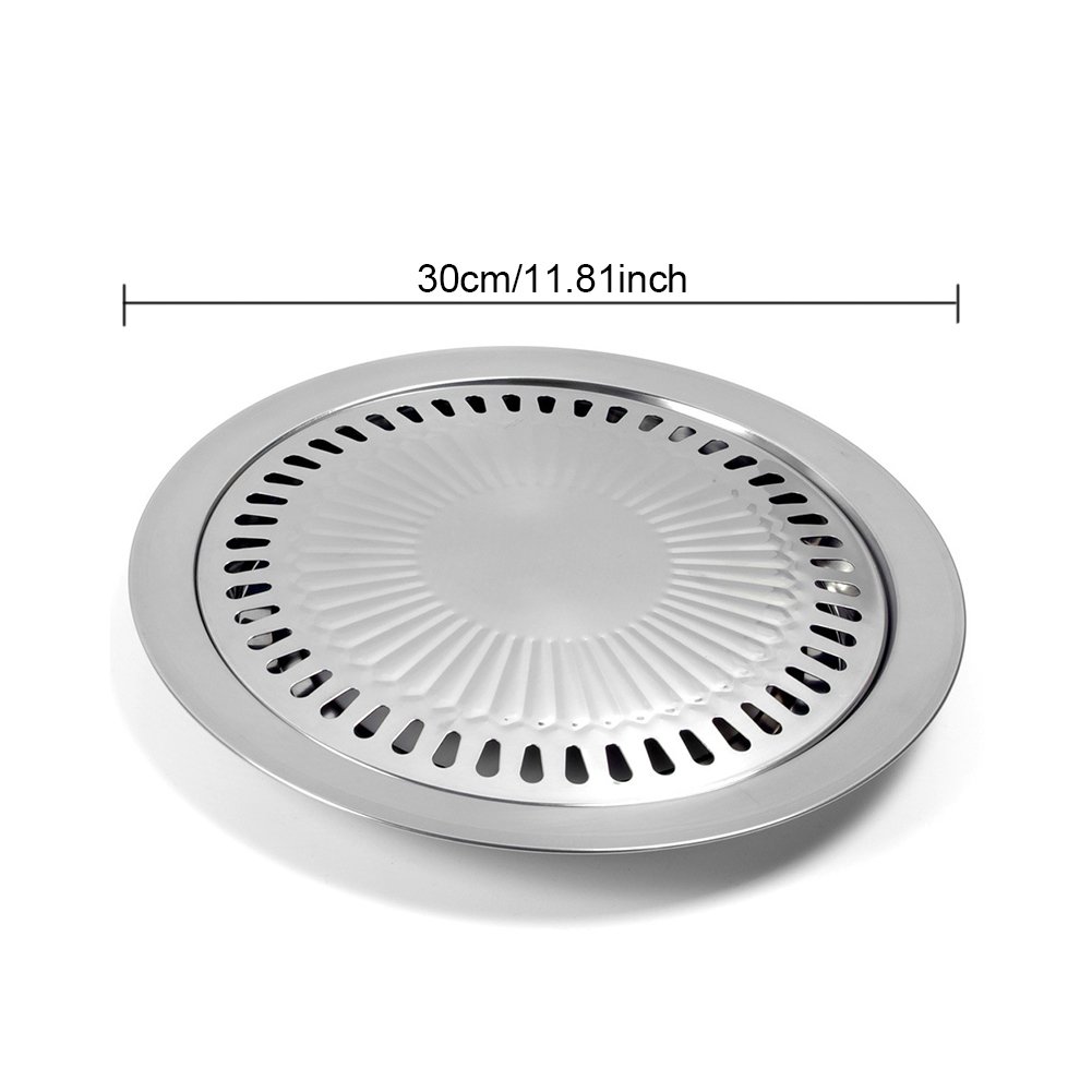 Korean Stovetop Pan, Stainless Steel Non-Stick Indoor Barbecue Grill Tray, Smokeless Roasting Pan, Cooking Meat and Vegetable Stovetop Plate, for Indoor Outdoor Camping Grilling BBQ