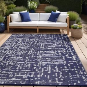 beverly rug abstract outdoor rugs 6x9 waterproof reversible plastic straw rug outdoor carpet, outside mat for patio, camping, picnic, porch, deck, rv, beach, pool, blue and white