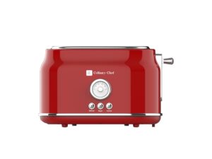 culinary chef ccto102-red, 2 slice toaster, retro style, wide slot for bread, english muffins, croissants, and bagels, 5 adjustable toast settings, cancel and defrost, 900w, red