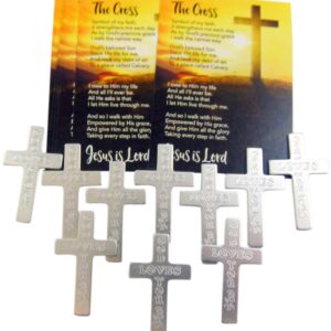 Westmon Works God Loves You Metal Pocket Cross with Holy Card Gift Set, 10 of Each