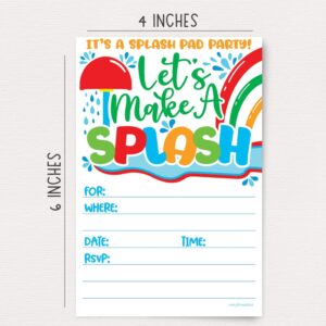 Splash Pad Invitations (20 Count) With Envelopes - Summer Water Park Birthday Party Invites