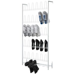 mygift modern matte white metal hanging shoe rack for walk in closet, mudroom and entryway, wall mounted space saving organizer for shoes and boots, holds 18 pairs