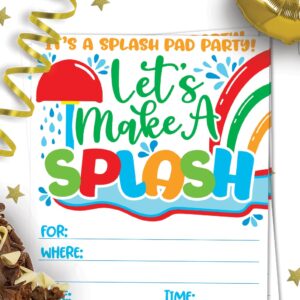 Splash Pad Invitations (20 Count) With Envelopes - Summer Water Park Birthday Party Invites