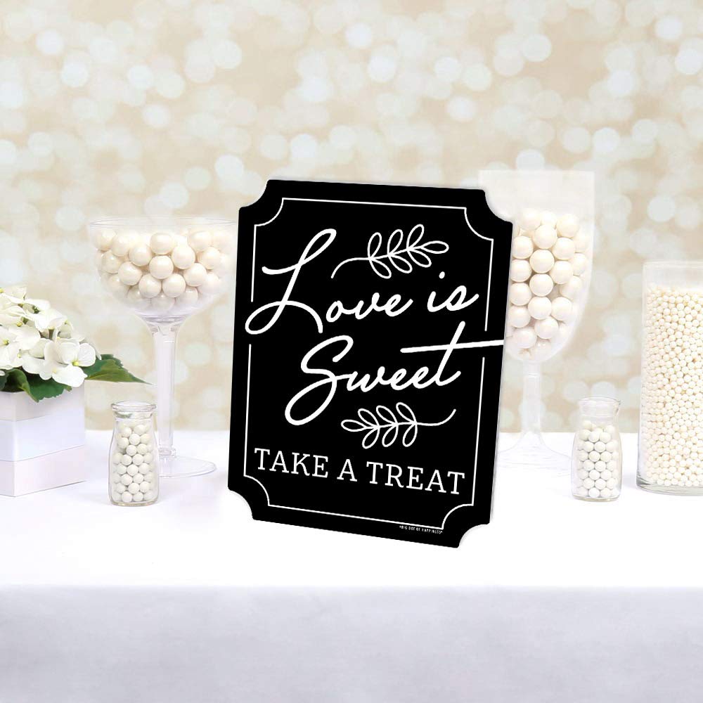 Big Dot of Happiness Black Love is Sweet Sign - Wedding Cake and Dessert Table Decorations - Printed on Sturdy Plastic Material - 10.5 x 13.75 inches - Sign with Stand - 1 Piece