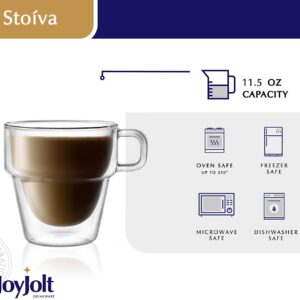 JoyJolt Stoiva Double Wall Insulated Coffee Mugs – 11.5 oz Glasses Set with Handle, Ideal for Hot and Cold Drinks – Large Mugs for Coffee, Latte, Cappuccinos, Tea – Stackable, Modern Design – Set of 4