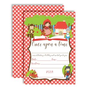 little red riding hood fairy tale themed birthday party invitations for kids, 20 5x7 fill in cards with twenty white envelopes by amandacreation