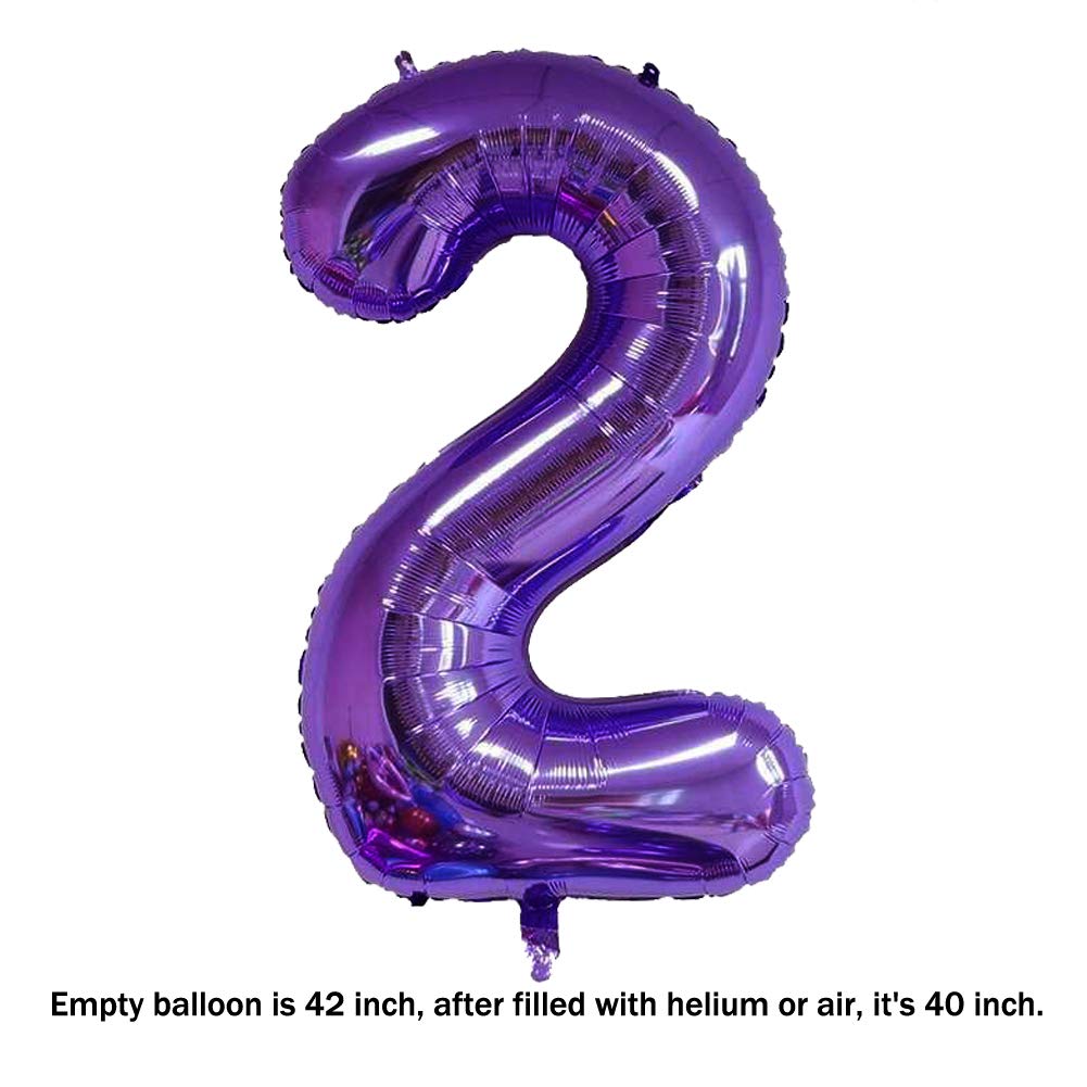 40 Inch Jumbo Purple Number 2 Balloon Giant Balloons Prom Balloons Helium Foil Mylar Huge Number Balloons for Birthday Party Decorations/Wedding/Anniversary