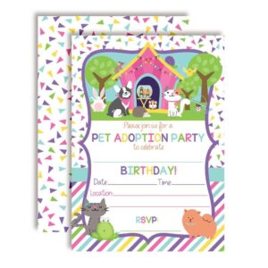 plush stuffed animal adoption themed birthday party invitations for kids, 20 5x7 fill in cards with twenty white envelopes by amandacreation