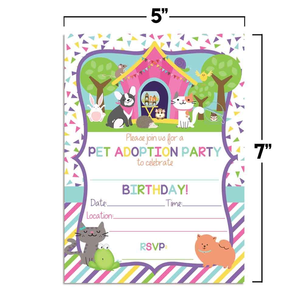 Plush Stuffed Animal Adoption Themed Birthday Party Invitations for Kids, 20 5x7 Fill In Cards with Twenty White Envelopes by AmandaCreation