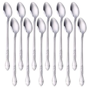 qiboorun iced tea spoon set for 12 coffee spoon 7.9 -inch stainless steel spoon set ice cream spoon long spoon dessert spoon milkshake spoon, silver