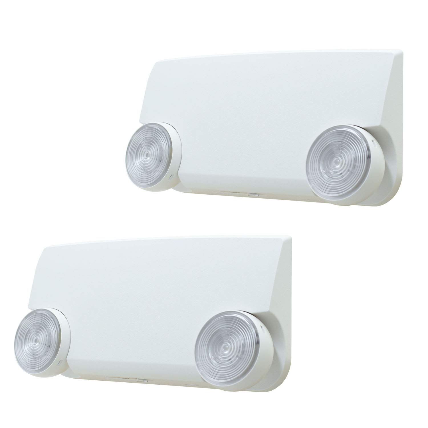 LFI Lights | Compact Emergency Light | White Housing | Two LED Adjustable Round Heads | Hardwired with Battery Backup | UL Listed | (2 Pack) | EL-CX