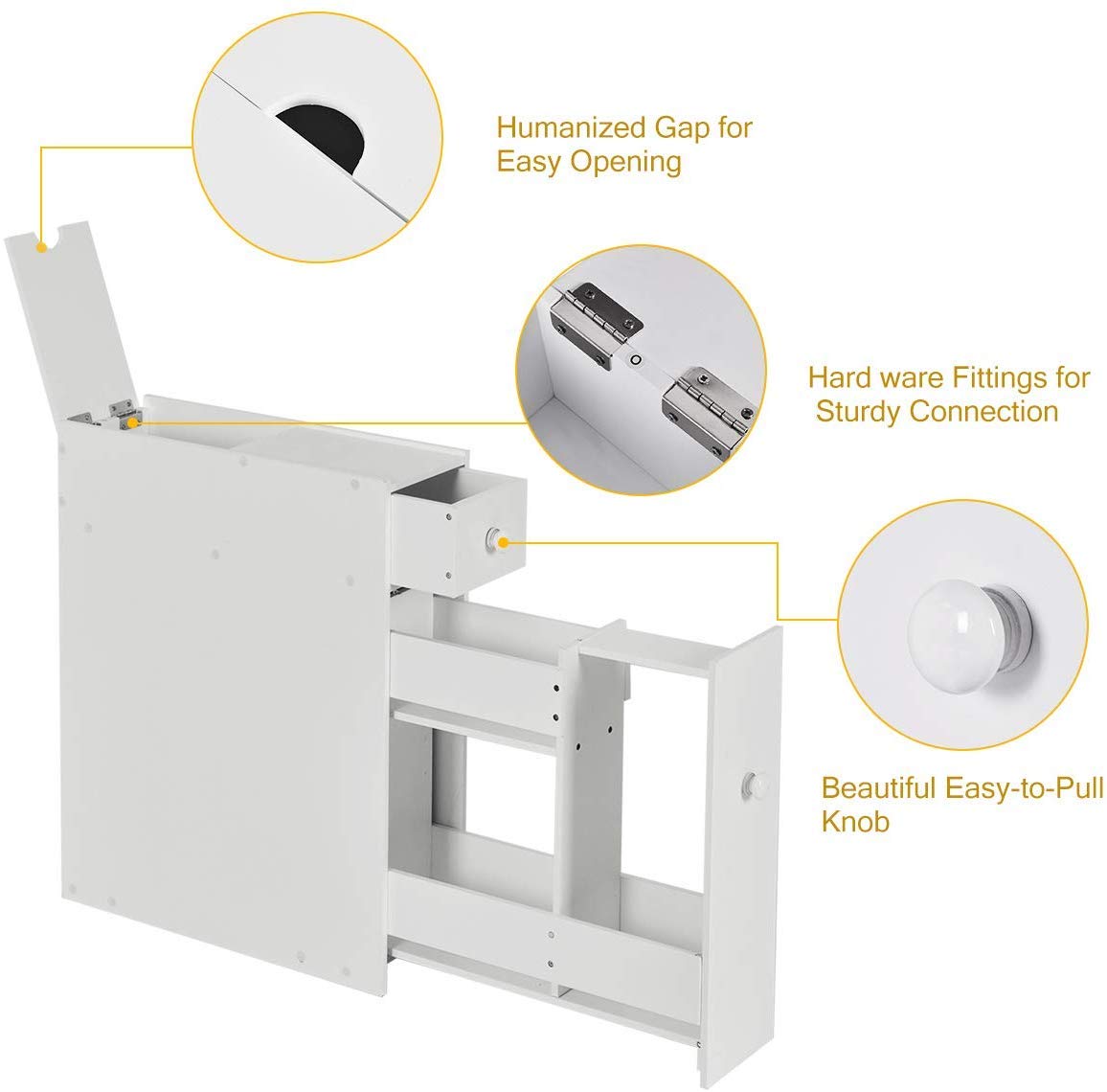 FANTASK Bathroom Cabinet Toilet Narrow Floor Organizer, Slim Floor Storage Cabinet with Toilet Tissue MagazineFANTASK Shelf Holder&2 Slide Out Drawers for Home Bathroom Living Room, White