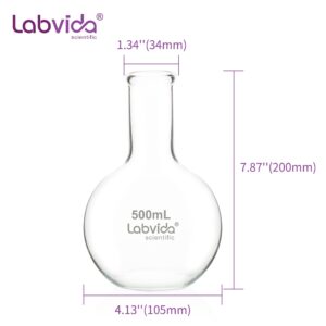 Labvida 2pcs of Glass Boiling Flasks of Flat Bottom, Vol.500ml, Borosilicate 3.3 Glass, LVD002