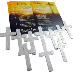 Westmon Works God Loves You Metal Pocket Cross with Holy Card Gift Set, 10 of Each