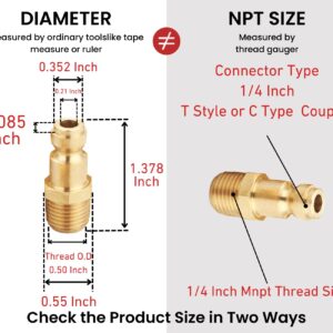 Brass 1/4 Inch NPT Male Automotive Type C, Air Hose Quick Connect Adapter, Air Coupler and Plug Kit, Air Compressor Fittings, 10pcs (Male NPT)