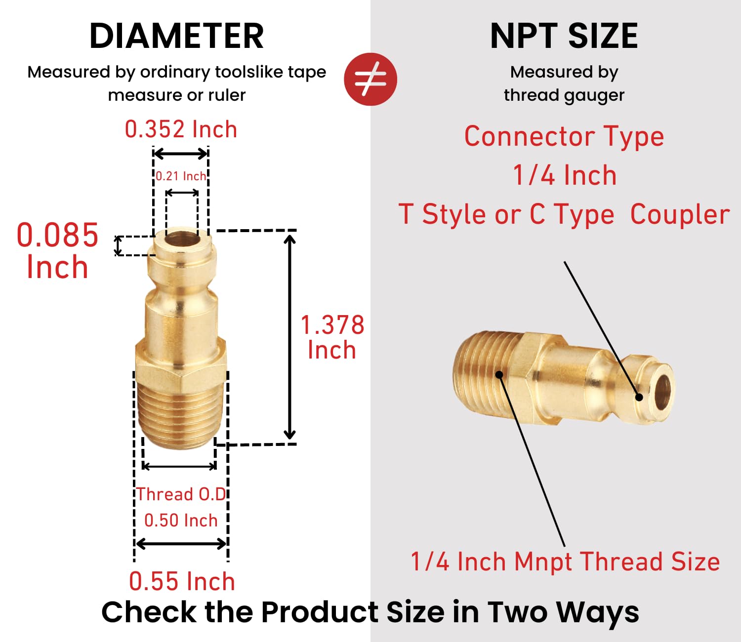 Brass 1/4 Inch NPT Male Automotive Type C, Air Hose Quick Connect Adapter, Air Coupler and Plug Kit, Air Compressor Fittings, 10pcs (Male NPT)