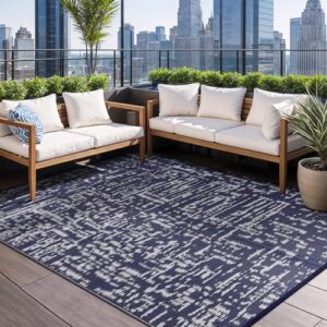 Beverly Rug Abstract Outdoor Rugs 6x9 Waterproof Reversible Plastic Straw Rug Outdoor Carpet, Outside Mat for Patio, Camping, Picnic, Porch, Deck, RV, Beach, Pool, Blue and White