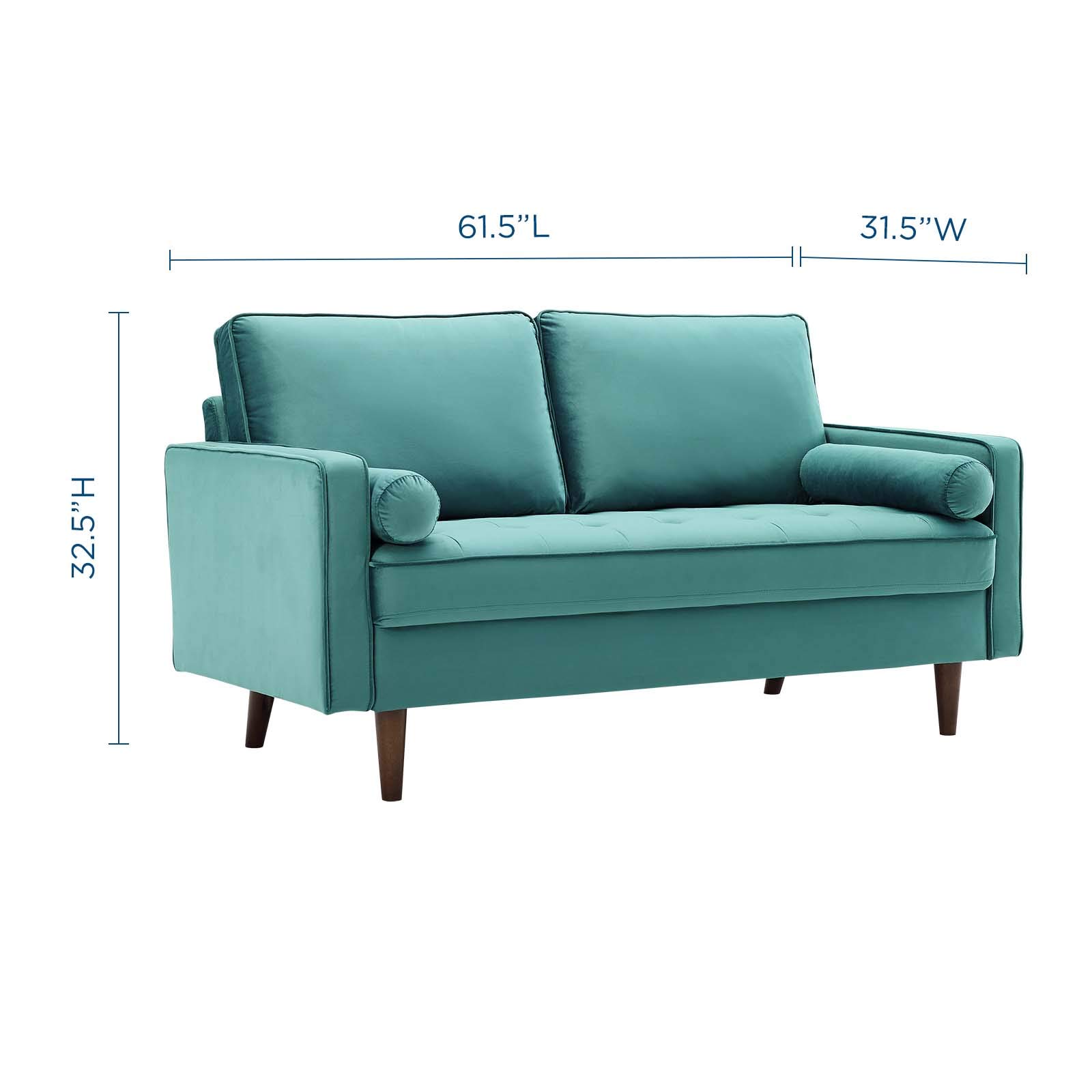 Modway Valour Performance Velvet Loveseat, Teal Valour Performance Velvet Loveseat