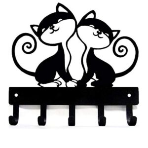 the metal peddler twin cats key rack & hanger - large 9 inch wide - made in usa; wall mounted holder for cat lovers