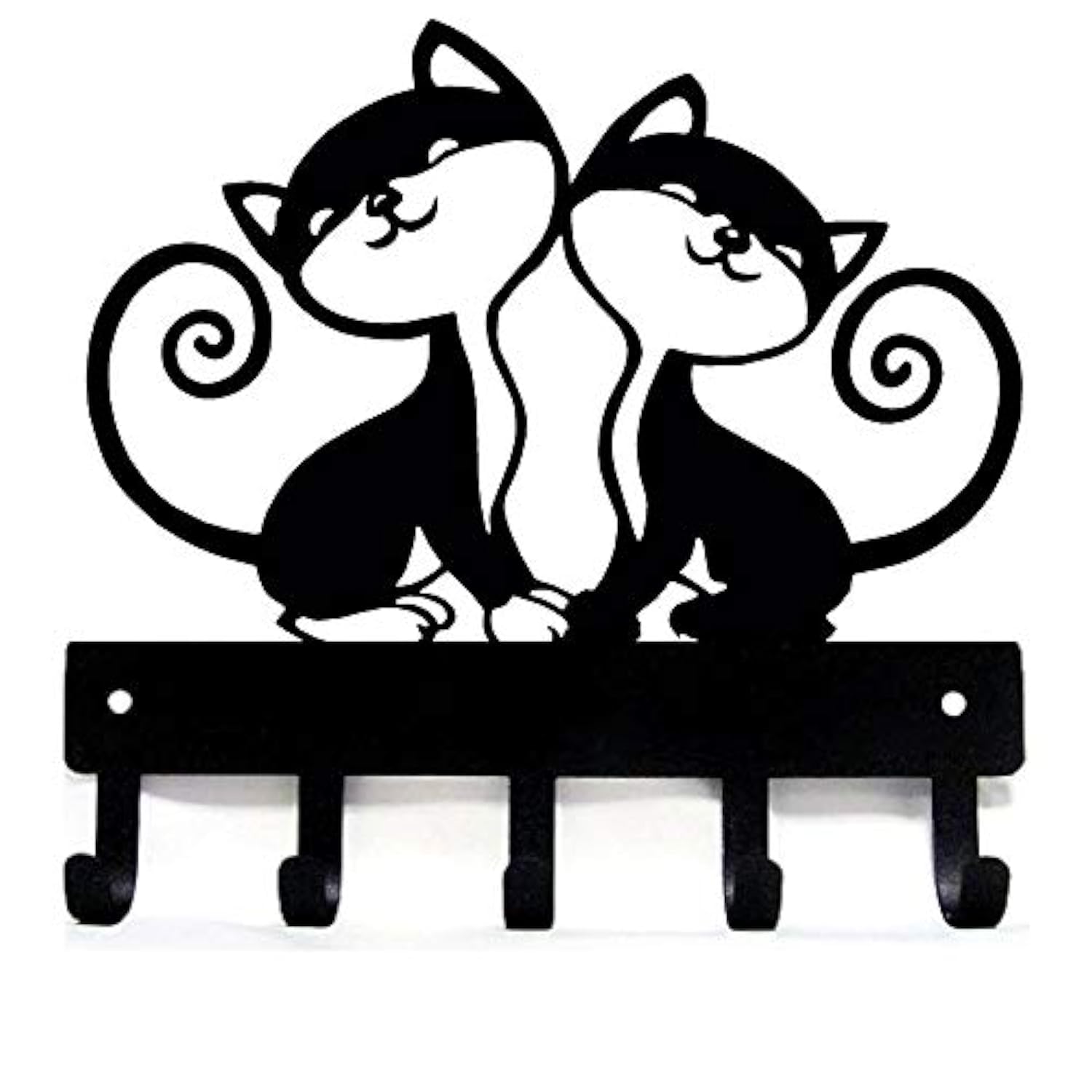 The Metal Peddler Twin Cats Key Rack & Hanger - Large 9 inch Wide - Made in USA; Wall Mounted Holder for Cat Lovers