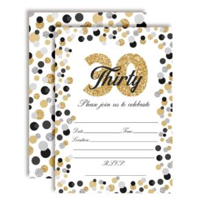 confetti polka dot 30th birthday party invitations, 20 5x7 fill in cards with twenty white envelopes by amandacreation