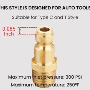 Brass 1/4 Inch NPT Male Automotive Type C, Air Hose Quick Connect Adapter, Air Coupler and Plug Kit, Air Compressor Fittings, 10pcs (Male NPT)