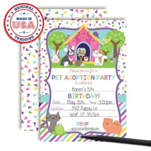 Plush Stuffed Animal Adoption Themed Birthday Party Invitations for Kids, 20 5x7 Fill In Cards with Twenty White Envelopes by AmandaCreation